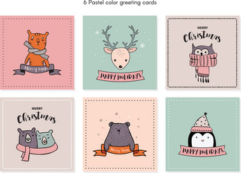 Christmas tags set with cute characters Royalty Free Vector