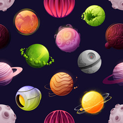Cartoon space planets and stars seamless pattern Vector Image