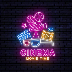 Movie night neon sign Royalty Free Vector Image