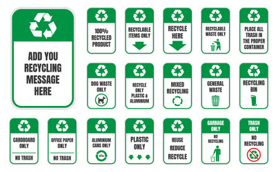Eco recycling labels set recycle arrows Royalty Free Vector