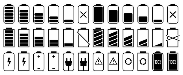 Battery charge progress indicator icons collection