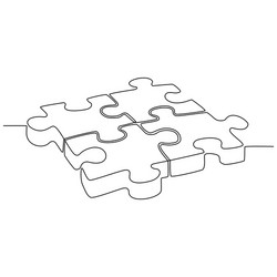 Continuous one line puzzle two pieces of jigsaw Vector Image