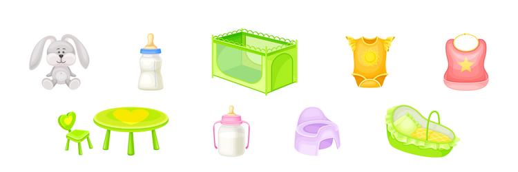 Baby nursery and infant objects with milk bottle Vector Image