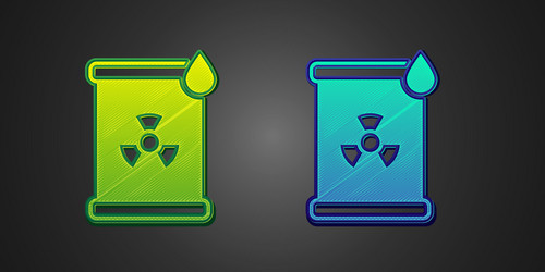 Green and blue radioactive waste in barrel icon Vector Image