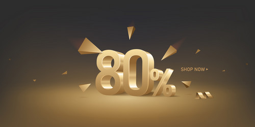 Sale off 80 percent offer banner gold letters Vector Image