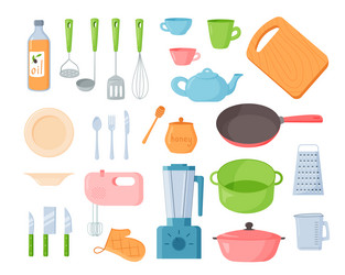 Kitchenware tools cartoon flat cooking utensils Vector Image