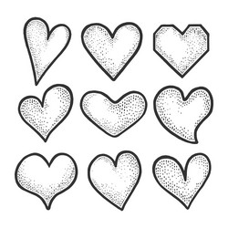 Heart symbol set sketch engraving Royalty Free Vector Image