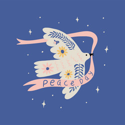 Concept for world peace day postcard with dove Vector Image