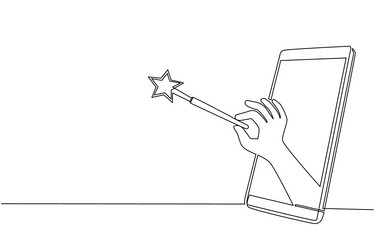 Single one line drawing hand holding magic wand Vector Image