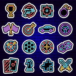 Cyber game neon icons Royalty Free Vector Image