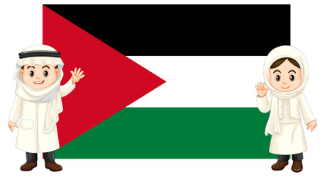 Palestine flag with cartoon characters standing Vector Image