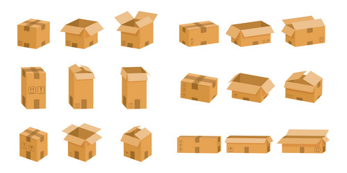 Carton square boxes in open and closed view Vector Image