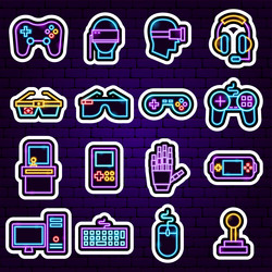 Cyber game neon icons Royalty Free Vector Image