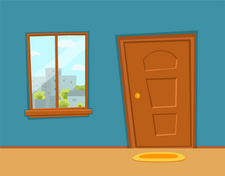 Cartoon wooden old window home interior Royalty Free Vector