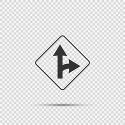 Right turn split sign isolated on grey sky Vector Image