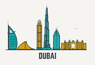 Colorful detailed dubai line cityscape Royalty Free Vector