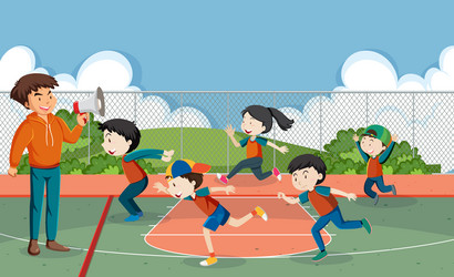 Kids playing red light green light game Royalty Free Vector