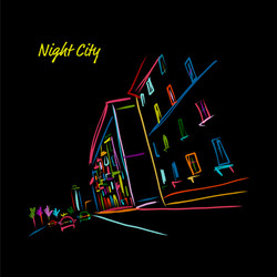 Sketch traffic road in night city for your Vector Image