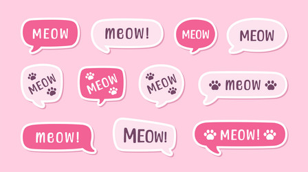 Meow speech bubble sticker set text cute Vector Image