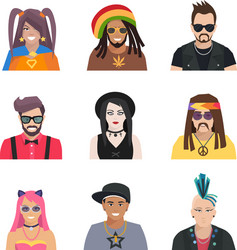 Subcultures people set in cartoon style Royalty Free Vector