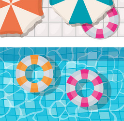 Girls cartoons on floats at pool top view Vector Image