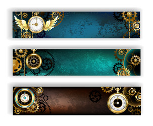 Clock mechanism poster banner design Royalty Free Vector