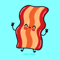 Cute funny bacon waving hand hand drawn cartoon Vector Image