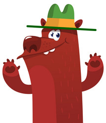 Cartoon funny bear park ranger wearing green hat Vector Image