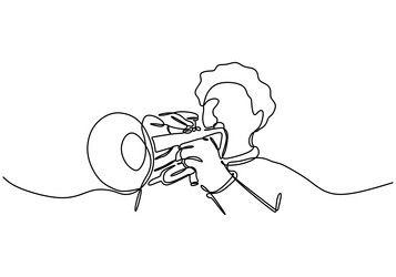 Continuous line drawing cornet music instrument Vector Image