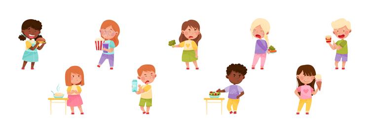 Kid characters showing likes and dislikes towards Vector Image