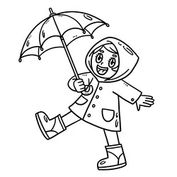 Spring girl enjoying the rain coloring page Vector Image