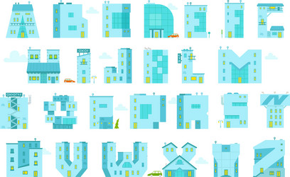 Alphabet set letters-buildings you can write any Vector Image