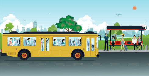 Animals at bus stop waiting school bus Royalty Free Vector
