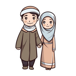Muslim couple hand-drawn comic Royalty Free Vector Image
