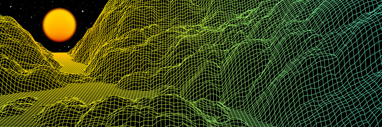 Neon grid landscape and sun with 80s arcade game Vector Image