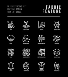 Fabric feature thin line icons set Royalty Free Vector Image