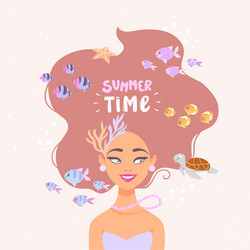 Cute little girl feeding fish in aquarium cartoon Vector Image