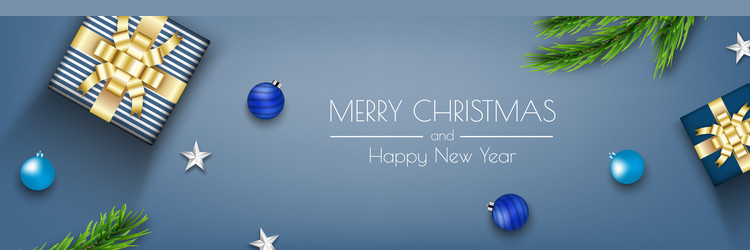 Blue christmas banner with hanging christmas ball Vector Image