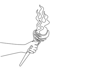 Single one line drawing hand holding torch Vector Image