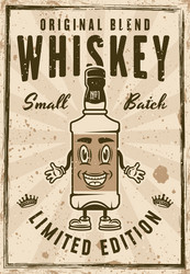 Whiskey bottle smiling cartoon character Vector Image