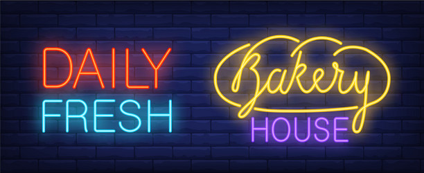 Bakery house neon sign with loaf of bread Vector Image