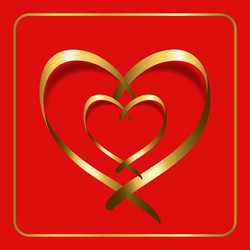 Gold heart ribbon red 1 Royalty Free Vector Image