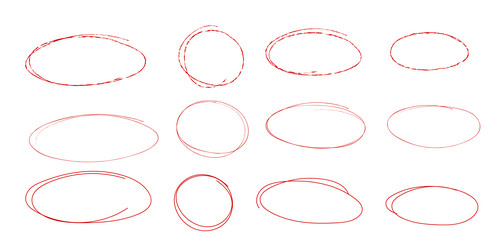 Textured red highlight circles oval set Royalty Free Vector