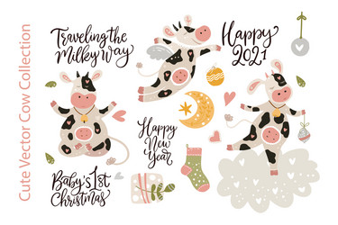 Christmas cow clip art set Royalty Free Vector Image