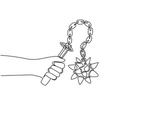 Continuous one line drawing hand holding flail Vector Image