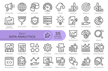 Data science ai icons statistic process Royalty Free Vector