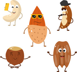 Set funny nuts cartoon characters smiling Vector Image