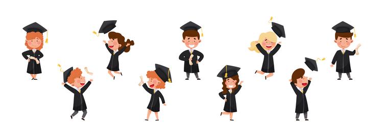 Happy kids in graduation gown and cap Royalty Free Vector