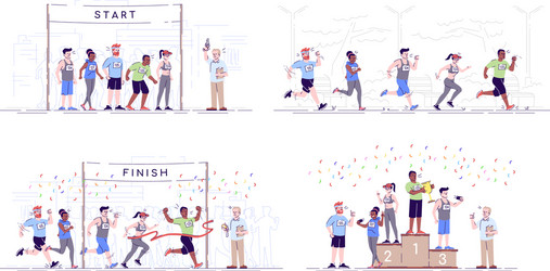 Black silhouette marathon run event finisher logo Vector Image