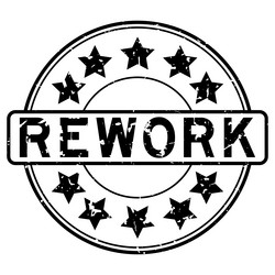 Grunge red rework word with star icon round Vector Image